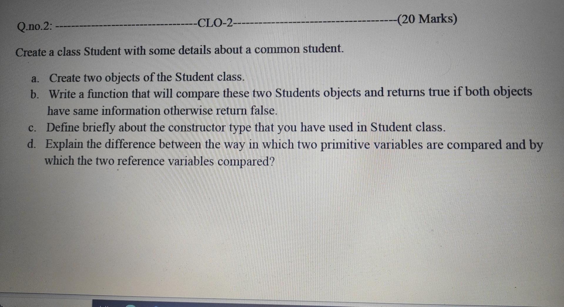 Solved --CL0-2---- -(20 Marks) Q.no.2: Create a class | Chegg.com