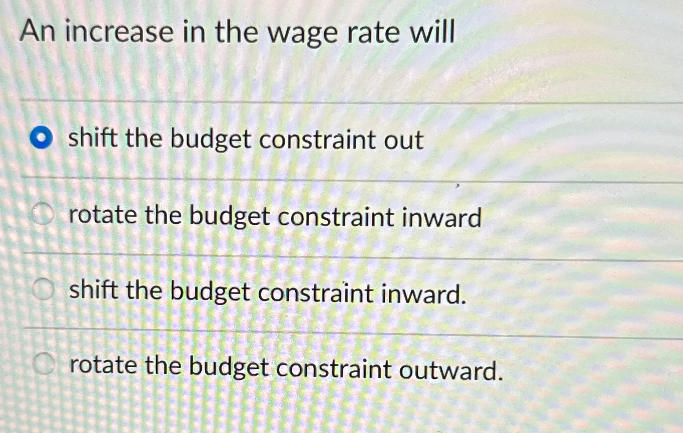 Solved An increase in the wage rate willshift the budget | Chegg.com