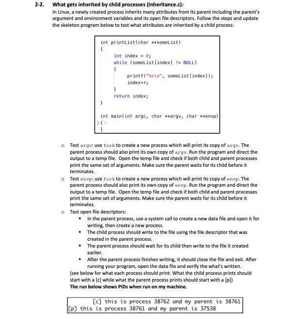 Solved 2. What gets inherited by child processes | Chegg.com