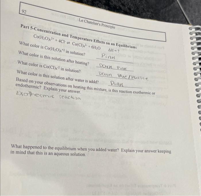 Solved Part 5-Concentration and Temperature Effects on an | Chegg.com