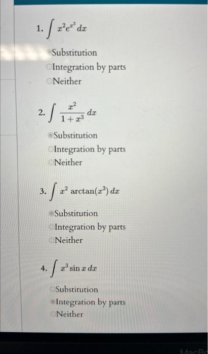 Solved 1. [x²e² x² et³ dx Substitution Integration by parts | Chegg.com