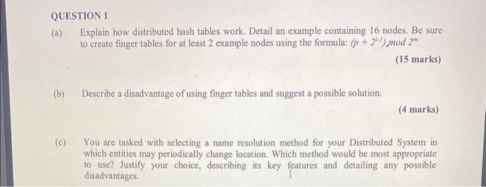 Solved QUESTION 1 (a) Explain how distributed hash tables | Chegg.com
