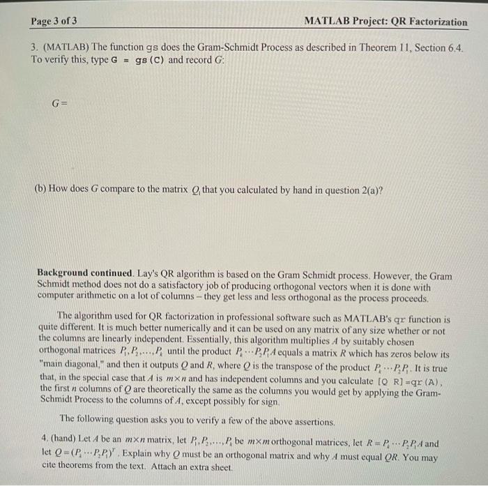 Page 3 of 3 MATLAB Project: QR Factorization 3. | Chegg.com