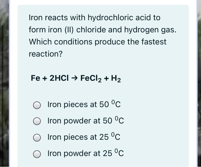 Solved Iron reacts with hydrochloric acid to form iron (II) | Chegg.com