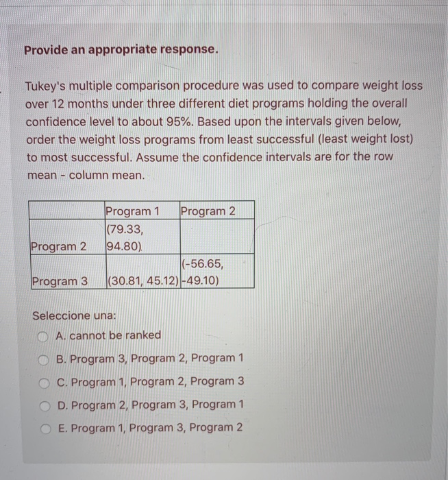 Solved Provide an appropriate response. Tukey's multiple | Chegg.com