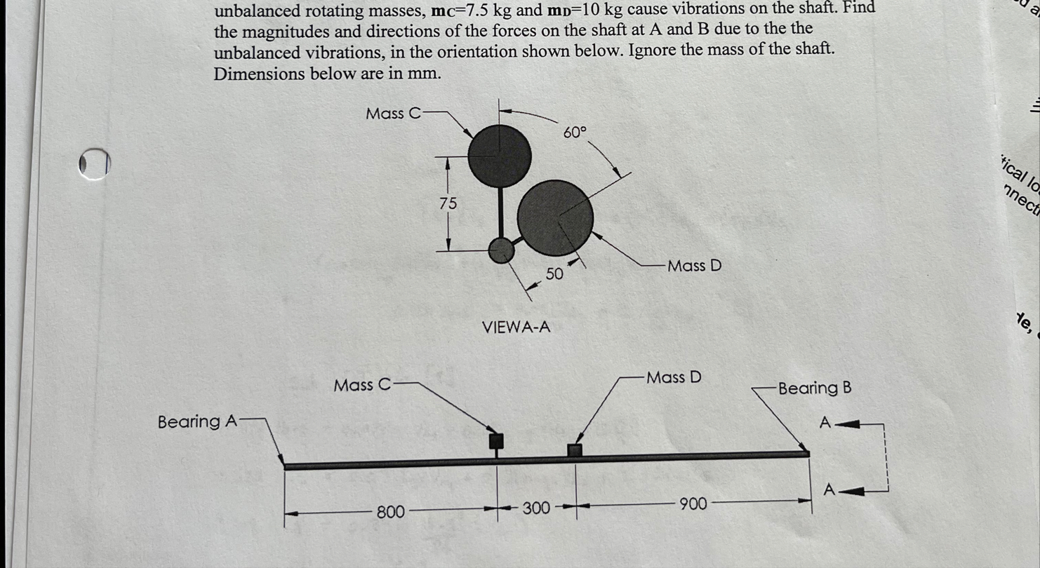 unbalanced rotating masses, mc=7.5kg ﻿and mDD=10kg | Chegg.com