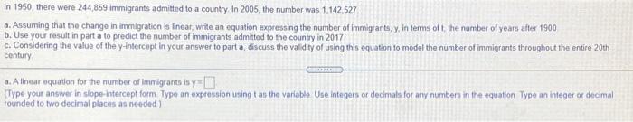 Solved In 1950, there were 244,859 immigrants admitted to a | Chegg.com
