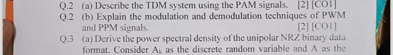 Solved Q. 2 (a) ﻿Describe the TDM system using the PAM | Chegg.com