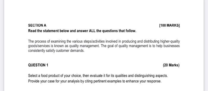 Solved SECTION A [100 MARKS] Read the statement below and | Chegg.com