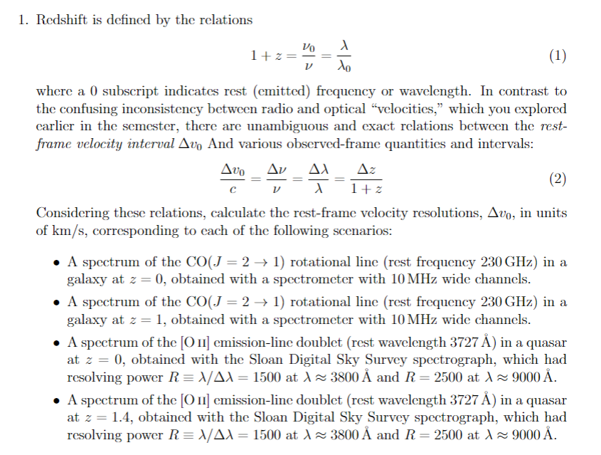 Solved Redshift is defined by the relations:1 + ﻿z = ﻿u 0/u | Chegg.com