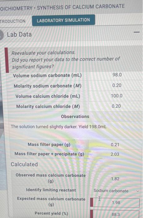 Solved OICHIOMETRY . SYNTHESIS OF CALCIUM CARBONATE | Chegg.com