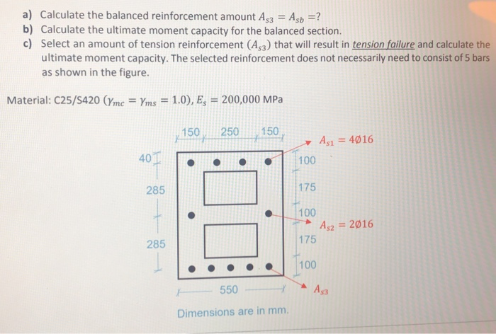 a) Calculate the balanced reinforcement amount As3 = | Chegg.com