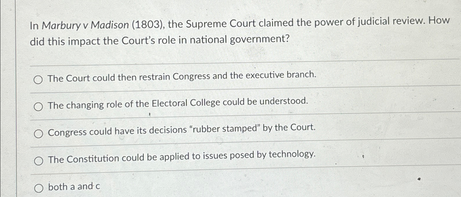 Solved In Marbury v Madison (1803), ﻿the Supreme Court | Chegg.com