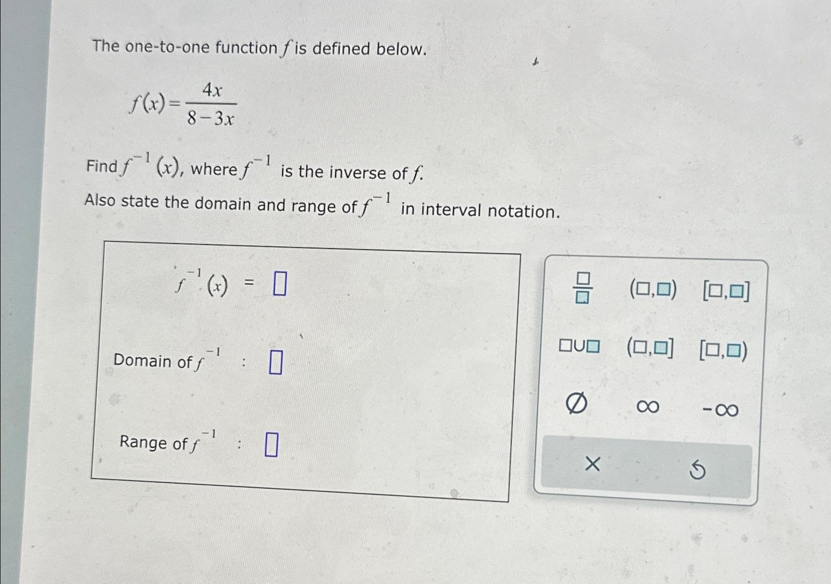 Solved The one-to-one function f ﻿is defined | Chegg.com