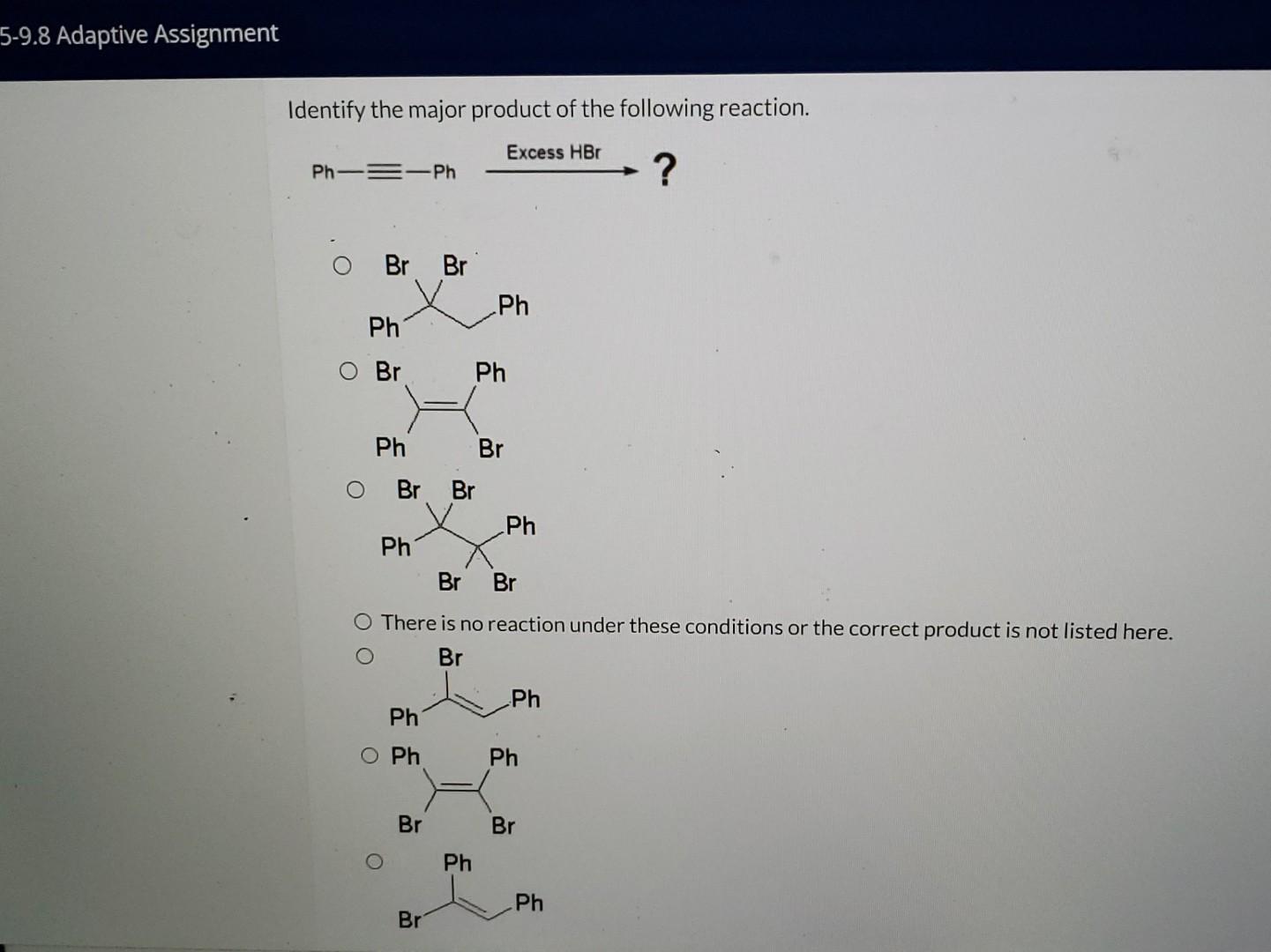 Solved Identify the major product of the following reaction. | Chegg.com