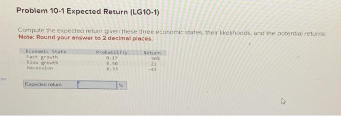 Solved ces Problem 10-1 Expected Return (LG10-1) Compute the | Chegg.com