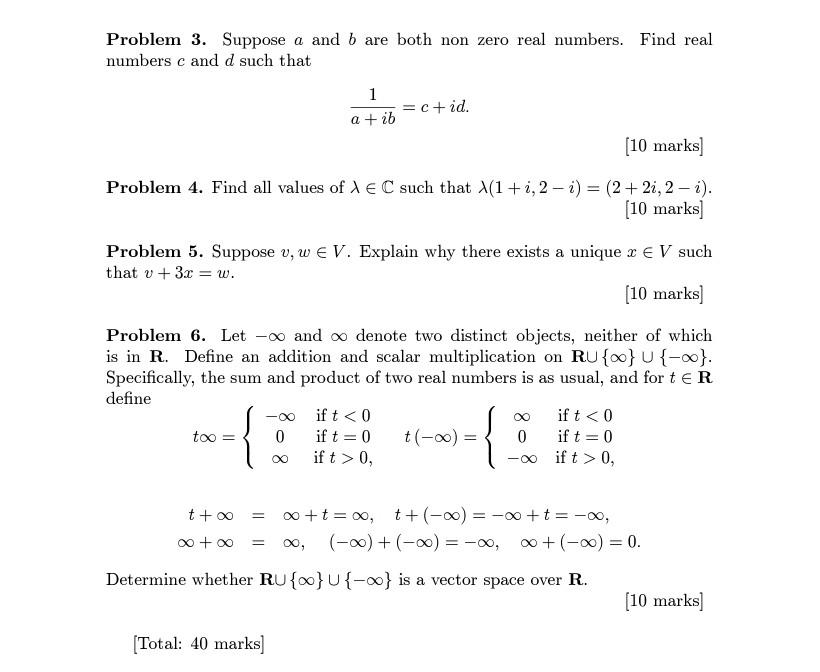 Solved Problem 3. Suppose a and b are both non zero real | Chegg.com