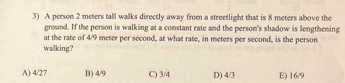 Solved 3) A person 2 meters tall walks directly away from a | Chegg.com