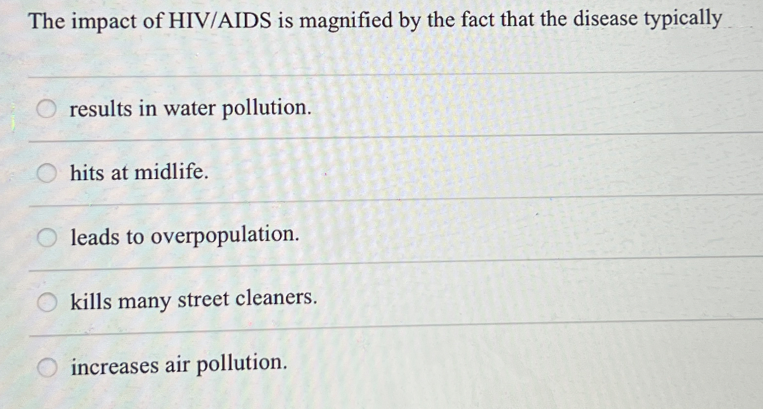 Solved The impact of HIV/AIDS is magnified by the fact that | Chegg.com