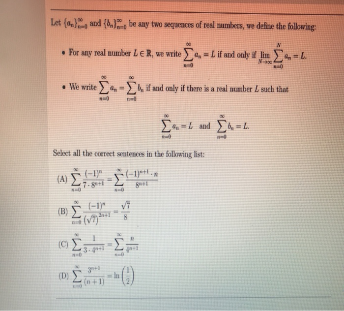 Solved Let {an) and {6.} be any two sequences of real | Chegg.com