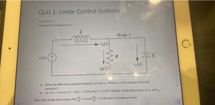 Solved Quiz 1: Linear Control Systems Problem 1 consider the | Chegg.com