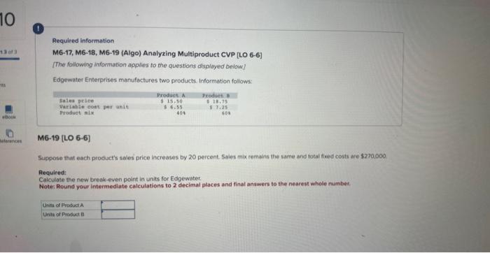 Solved Required information M6-17, M6-18, M6-19 (Algo) | Chegg.com