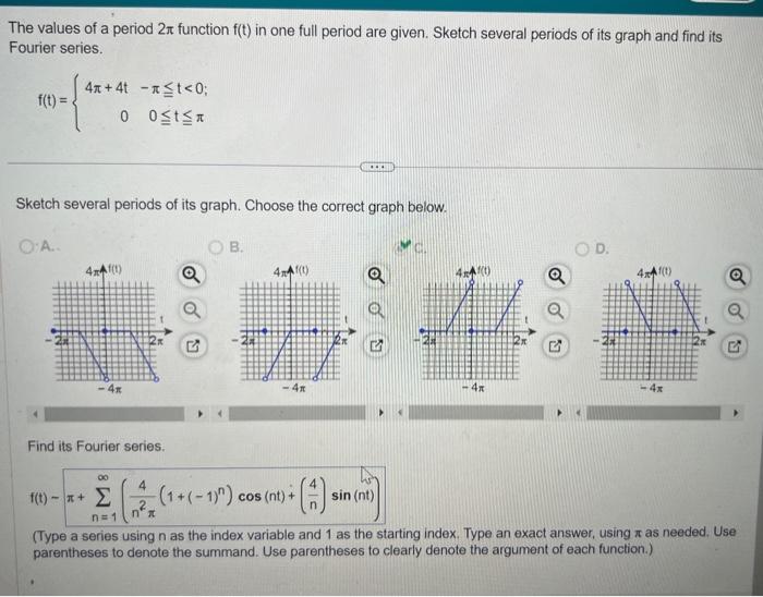 Solved The values of a period 2π function f(t) in one full | Chegg.com