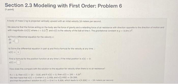 Solved Section 2.3 Modeling with First Order: Problem 6 (1 | Chegg.com