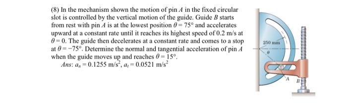 Solved (8) In the mechanism shown the motion of pinA in the | Chegg.com