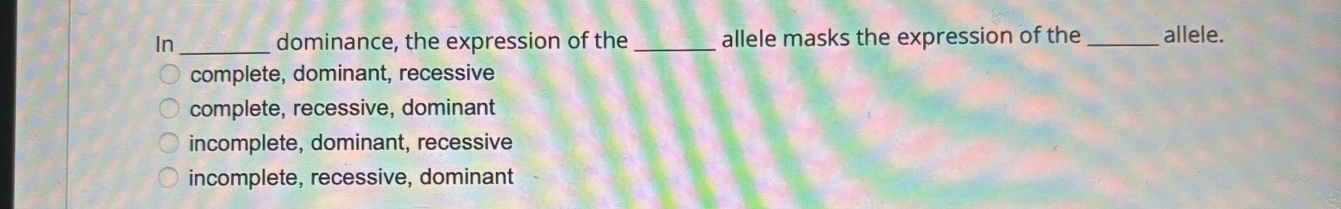 Solved Indominance, the expression of theallele masks the | Chegg.com