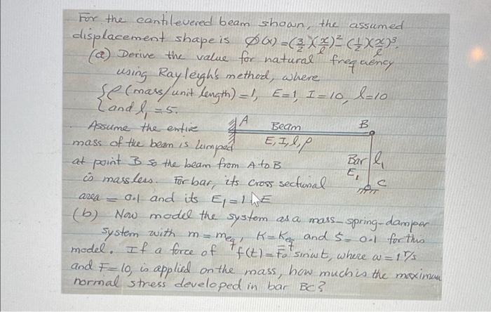 Solved For the cantilevered beam shown, the assumed | Chegg.com