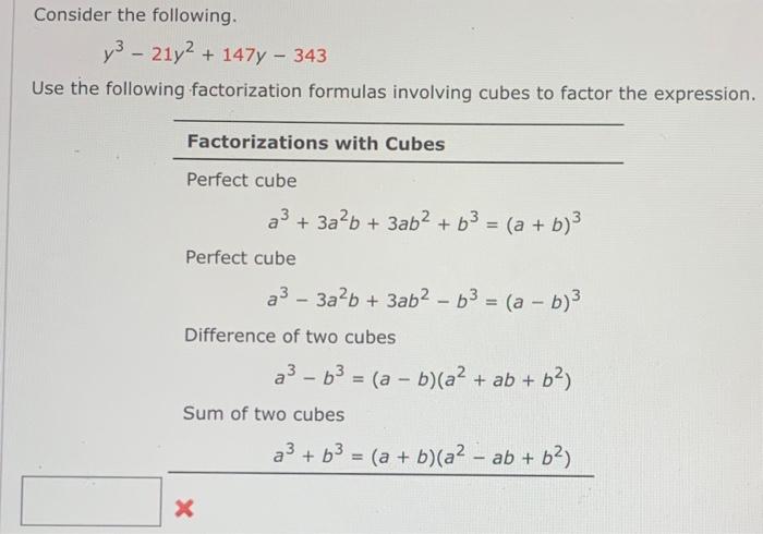 Solved Consider the following. y3−21y2+147y−343 Use the | Chegg.com