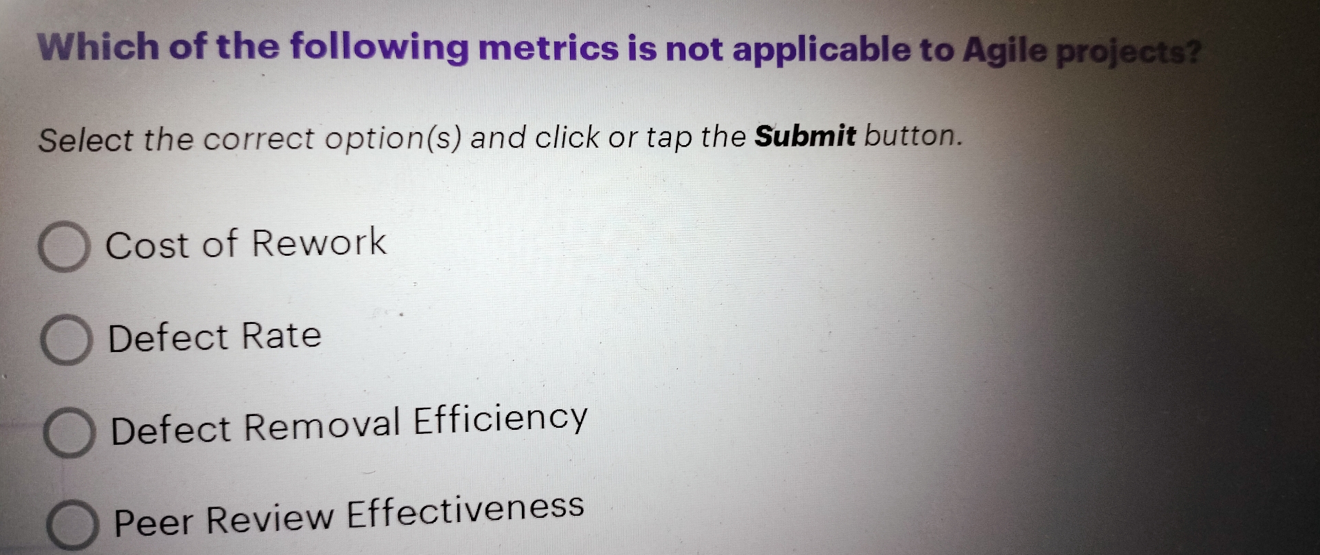 Solved Which of the following metrics is not applicable to | Chegg.com