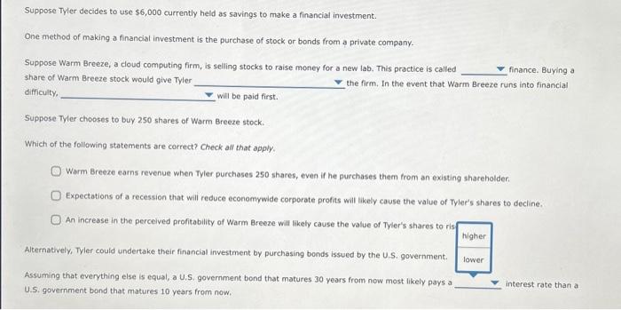 Solved Suppose Tyler decides to use $6,000 currently held as | Chegg.com