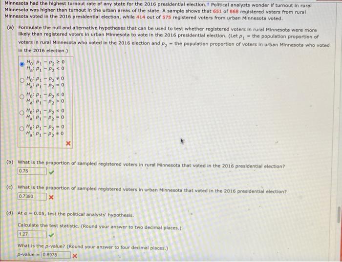 Solved Minnesota had the highest turnout rate of any state | Chegg.com