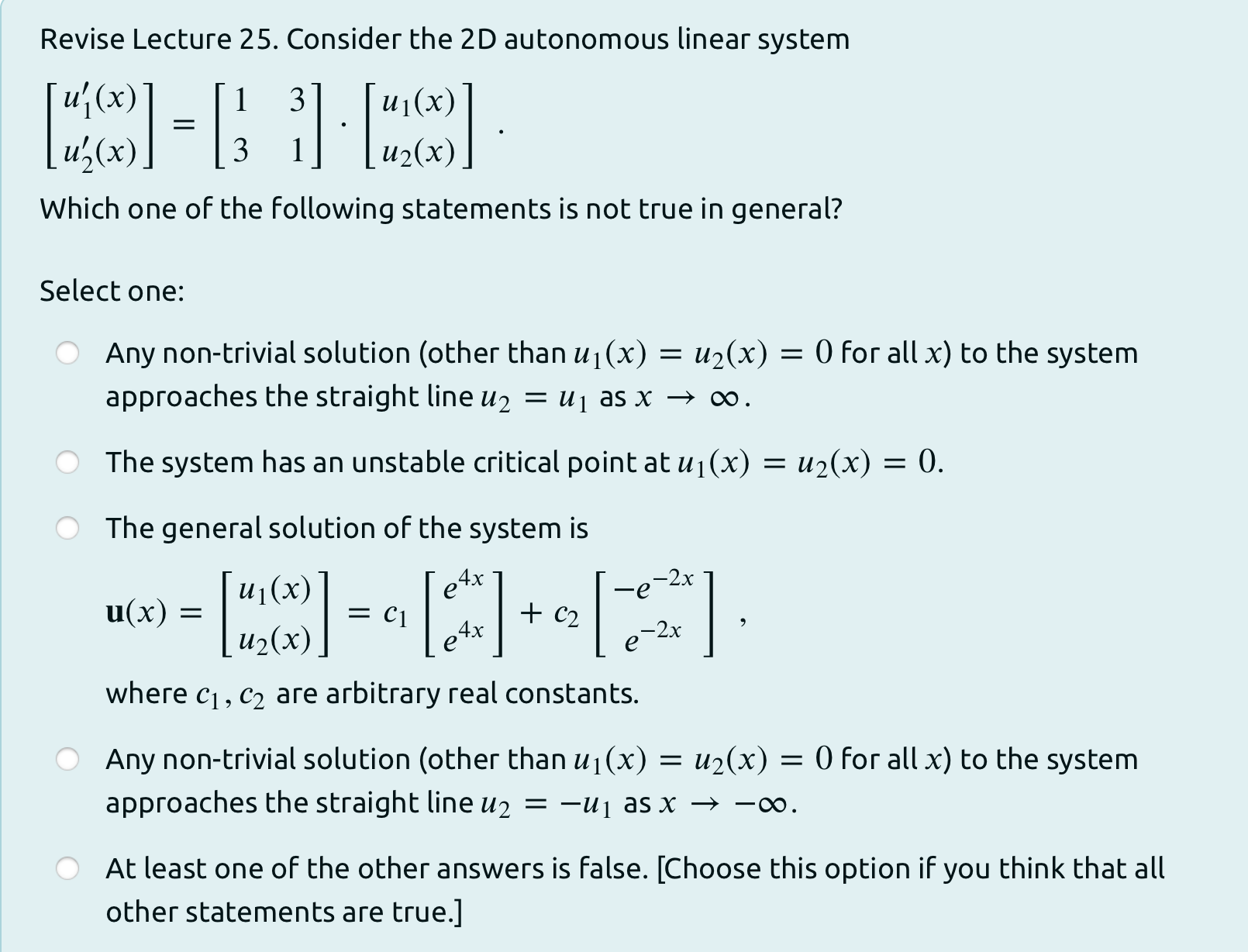Revise Lecture 25. ﻿Consider the 2D autonomous linear | Chegg.com