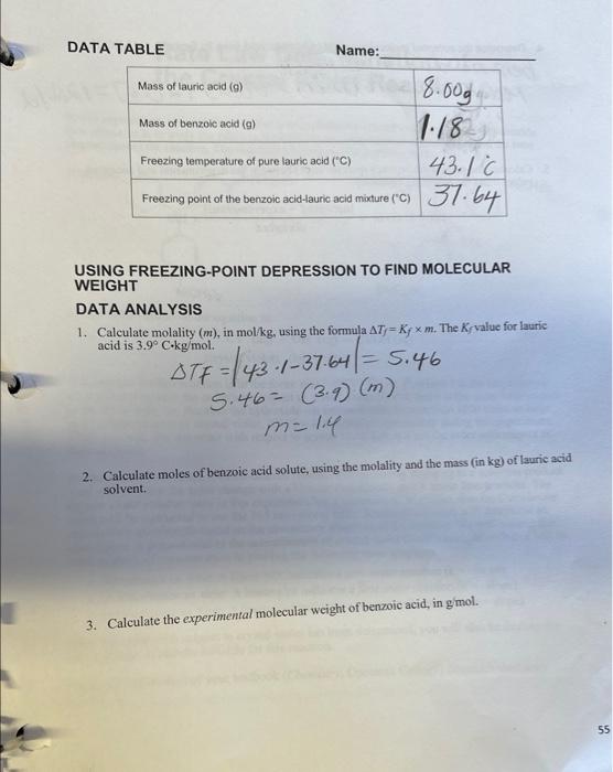 Solved USING FREEZING-POINT DEPRESSION TO FIND MOLECULAR | Chegg.com