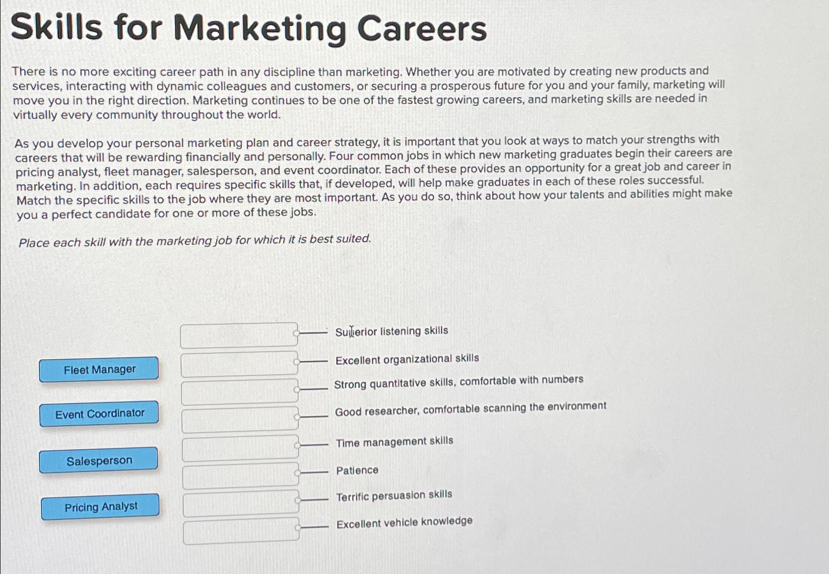 Solved Skills for Marketing CareersThere is no more exciting | Chegg.com