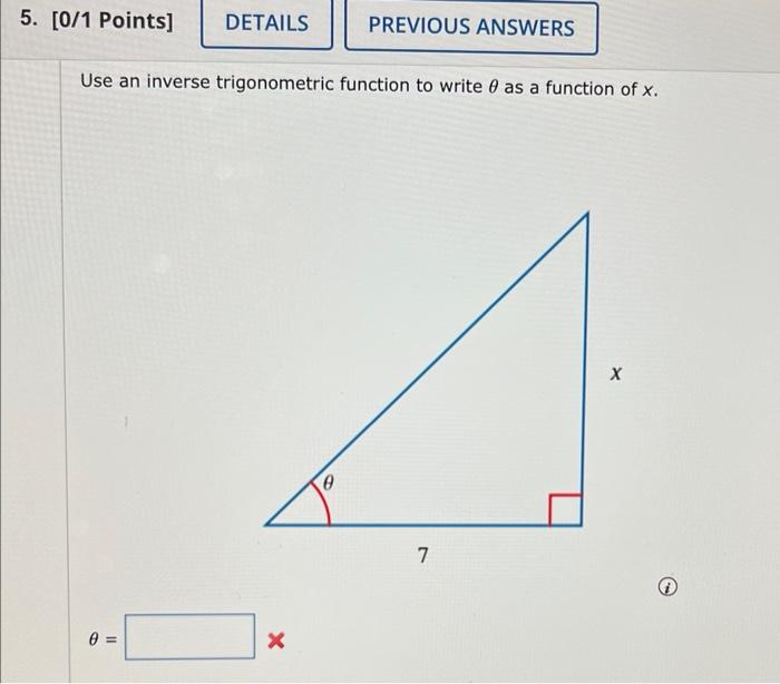 Solved Use an inverse trigonometric function to write θ as a | Chegg.com
