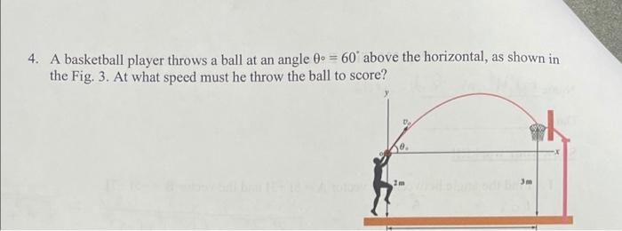 Solved 4. A basketball player throws a ball at an angle 0. = | Chegg.com