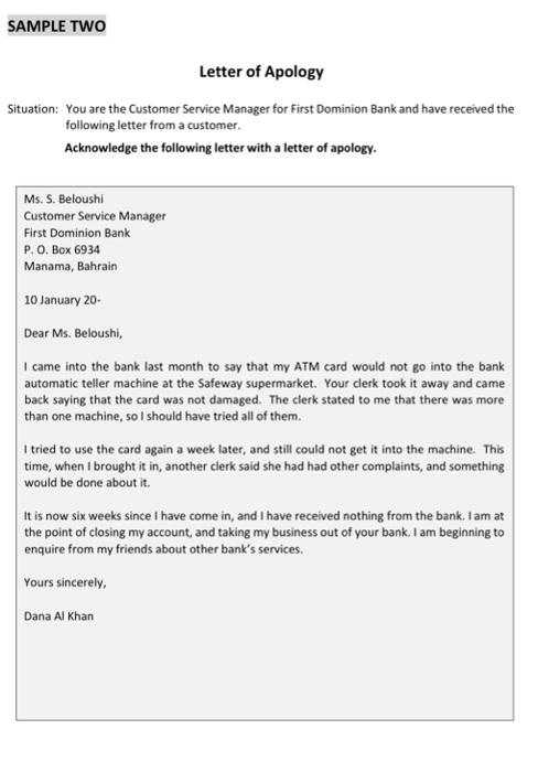 Solved Letter of Apology Situation: You are the Customer | Chegg.com