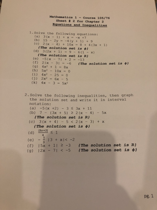 Solved Mathematics 1 - Course 105/76 Sheet # 2 for Chapter 2 | Chegg.com