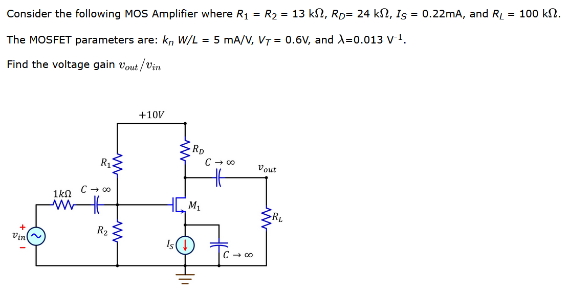 Consider the following MOS Amplifier where | Chegg.com