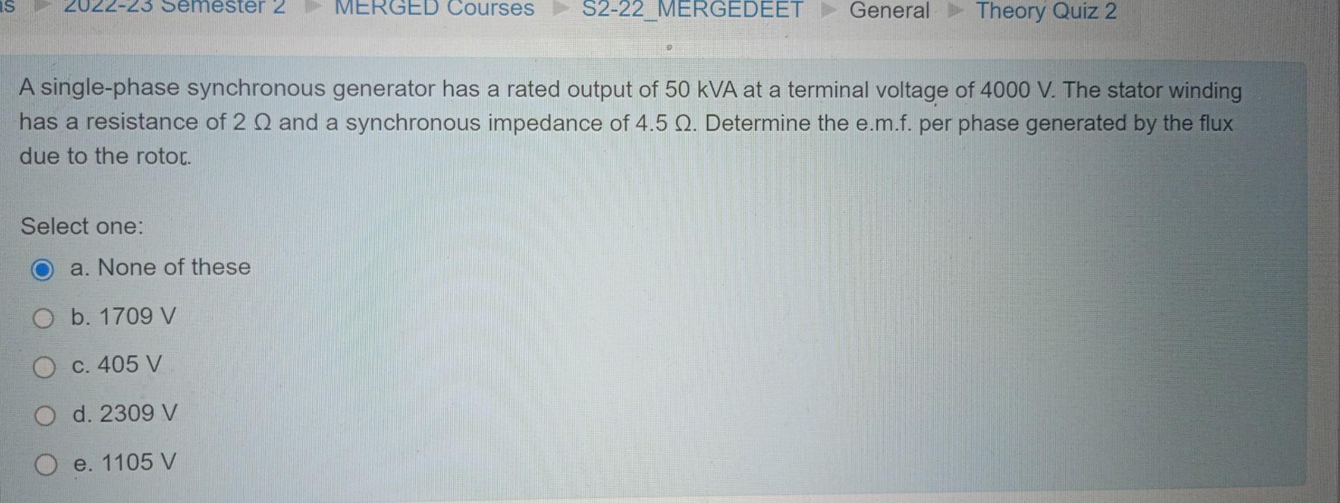 Solved A single-phase synchronous generator has a rated | Chegg.com