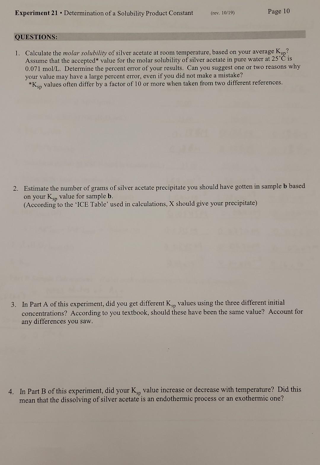 Solved Experiment 21 • Determination of a Solubility Product | Chegg.com