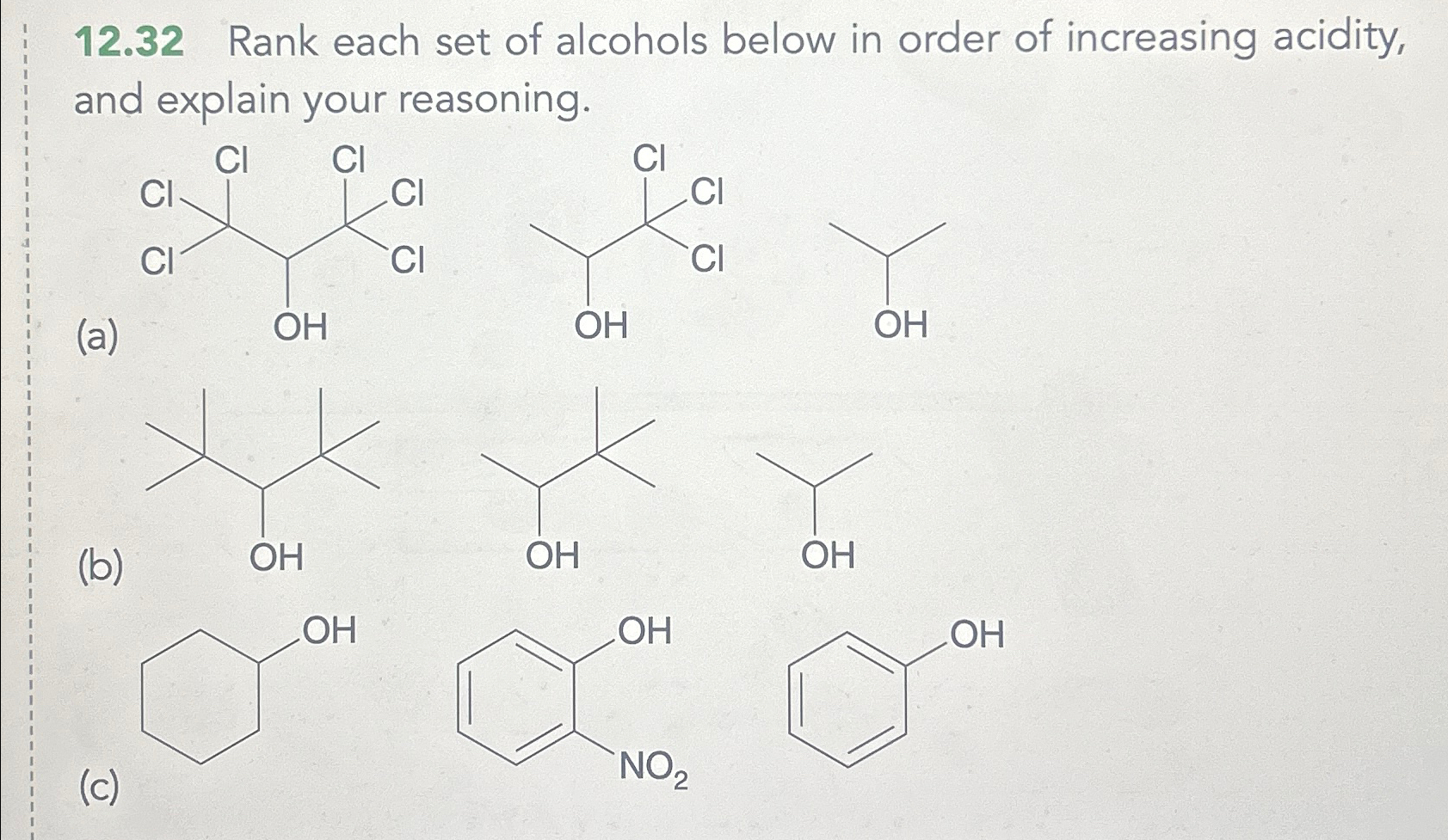 Solved 12.32 ﻿Rank each set of alcohols below in order of | Chegg.com