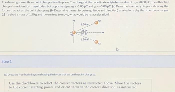 Solved The drawing shows three point charges fixed in place. | Chegg.com