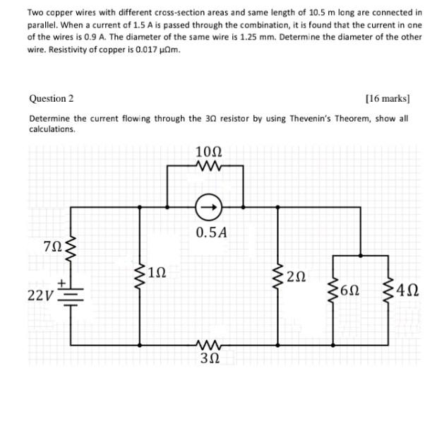 Solved Two copper wires with different cross-section areas | Chegg.com