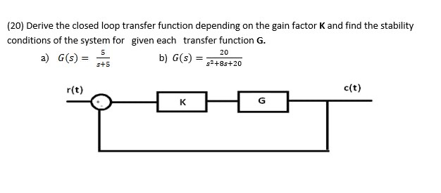 Solved (20) Derive the closed loop transfer function | Chegg.com