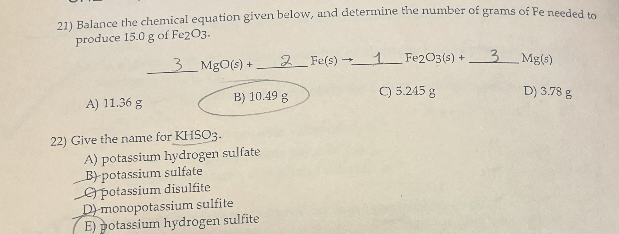 Solved Give the name for KHSO3.A) ﻿potassium hydrogen | Chegg.com